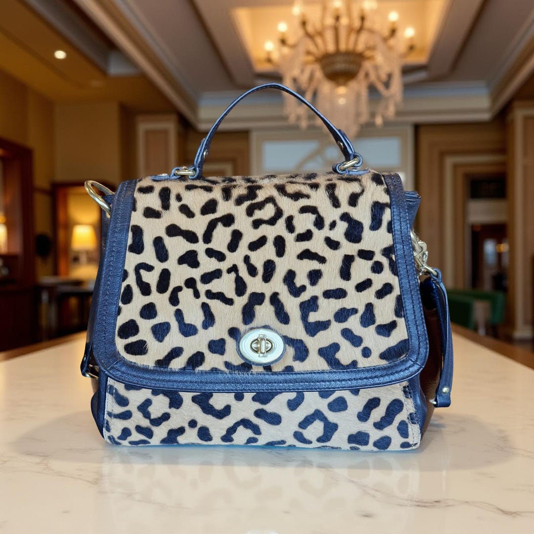 COACH Park Ocelot Haircalf Leather Flap Satchel Shoulder Bag (#F24986 ...