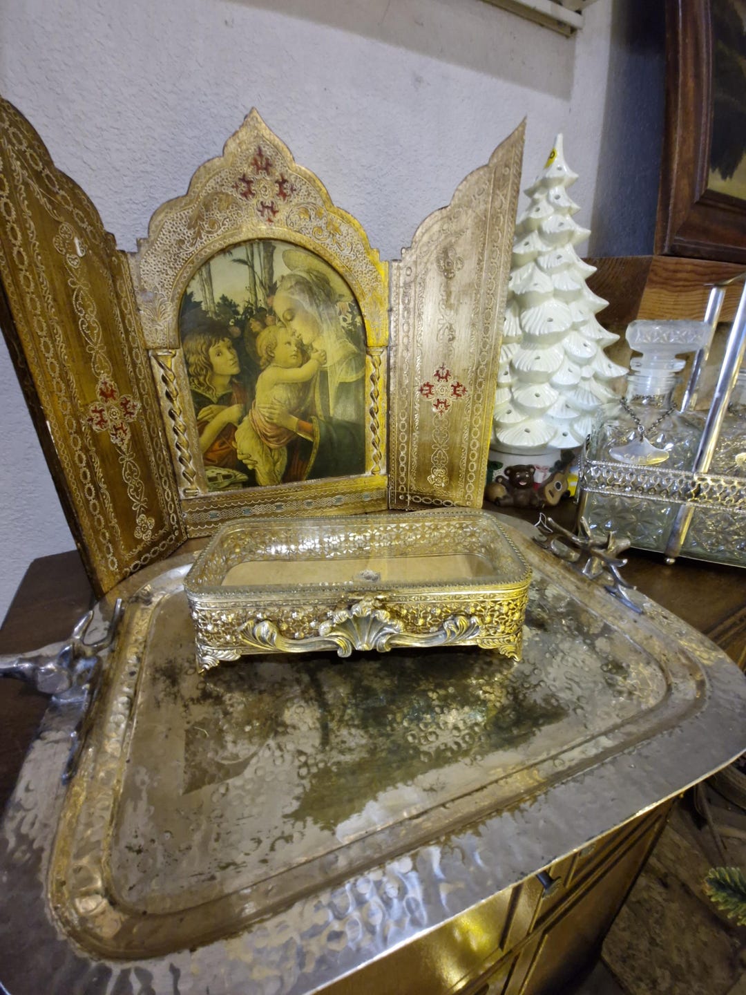 Vintage Stylebuilt Gilt 24K Gold Plated Jewelry Box Casket Holder Made ...