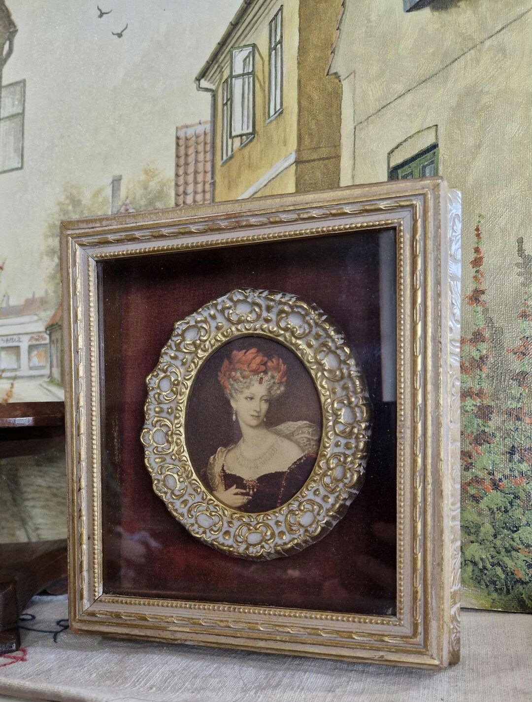 Gorgeous Vintage Victorian Shadow Box Double Frame French Lady Print ...