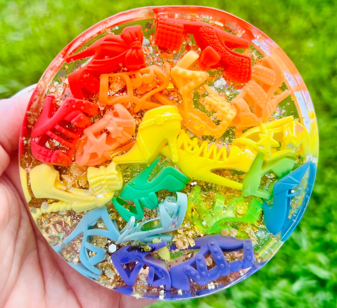 Rainbow Glitter Resin Barbie Shoe Coaster Set - Etsy