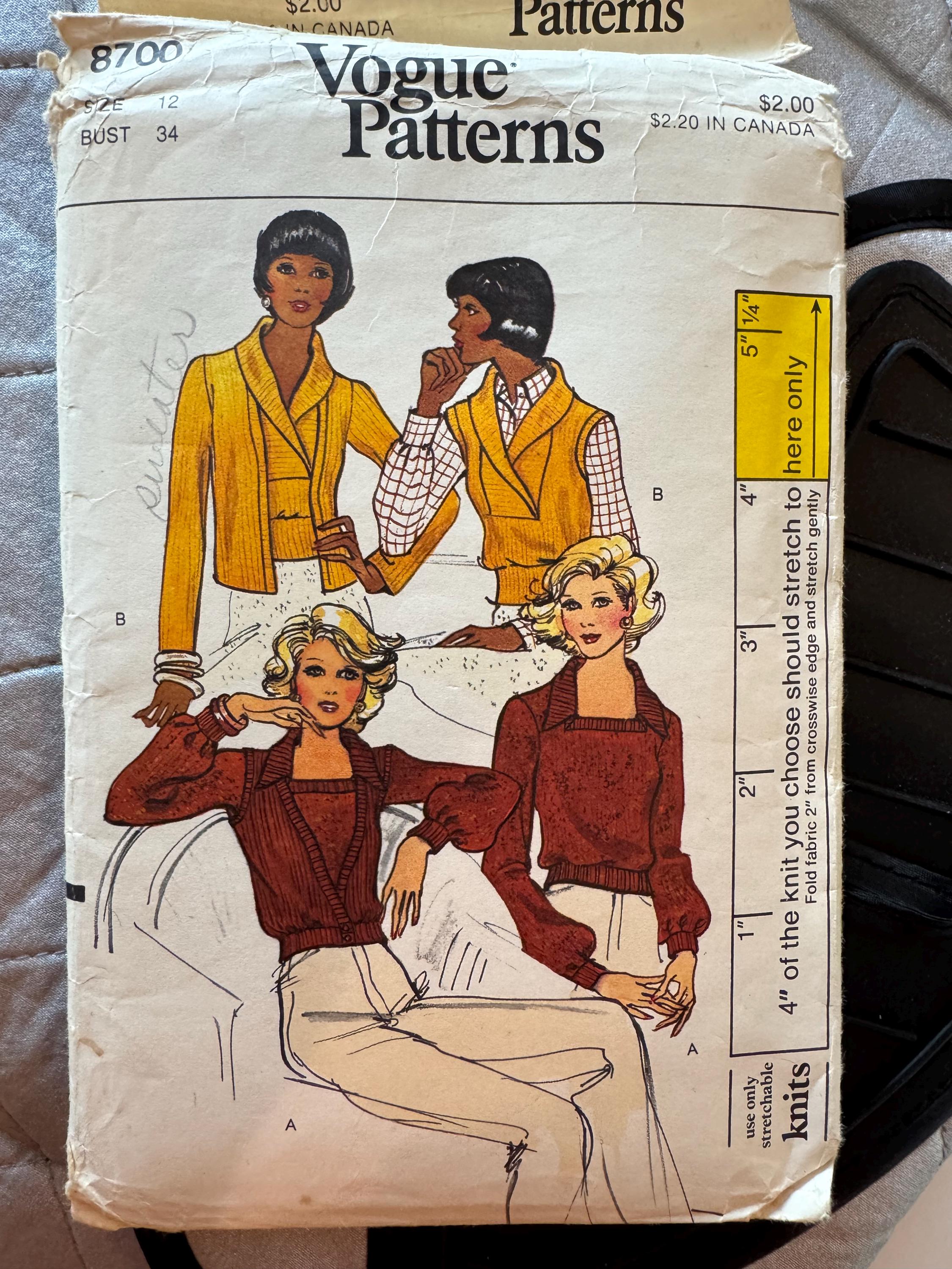 Vogue Pattern 8700 (1970s) - Misses' Sweaters, Vest & Cardigan - Size ...