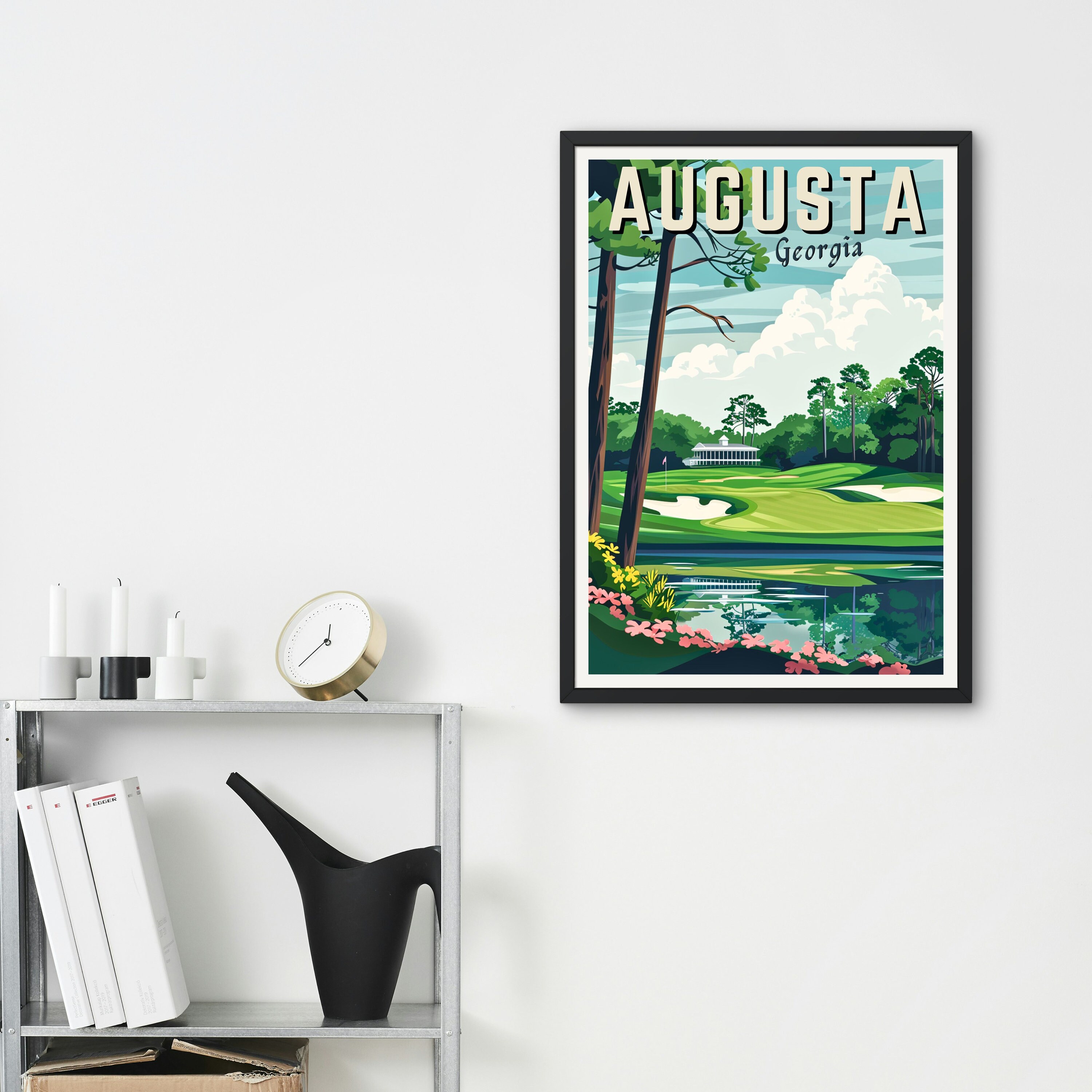 Augusta Georgia Golf Wall Art, Golf Minimalist Travel Poster - Retro ...
