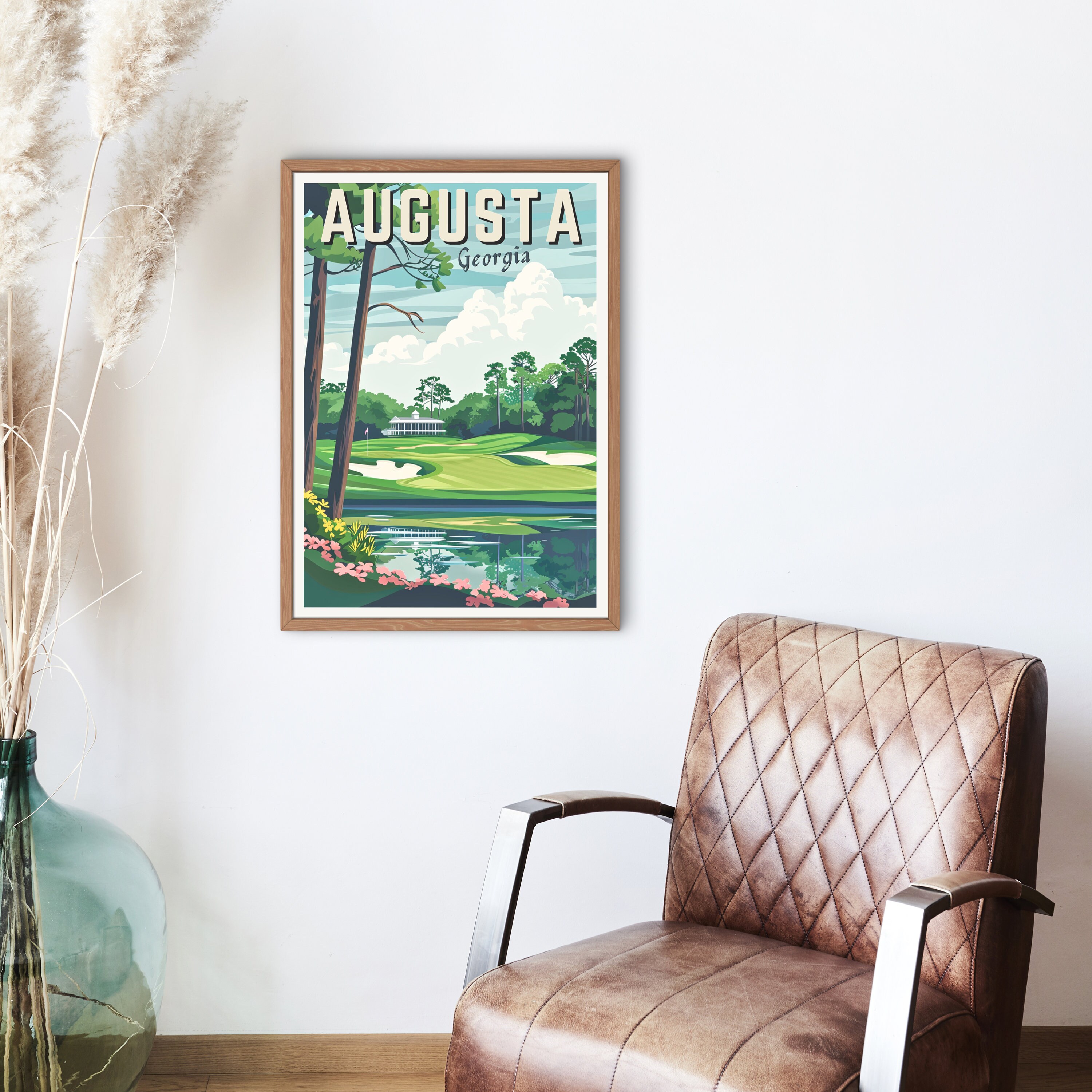 Augusta Georgia Golf Wall Art, Golf Minimalist Travel Poster - Retro ...