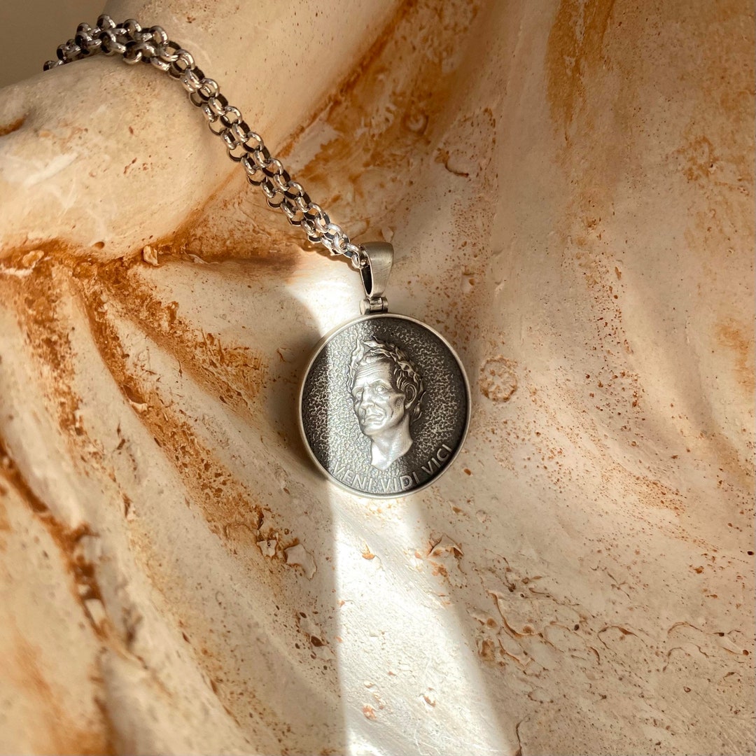Ancient Roman Caesar Mens Jewelry, Handcrafted Oxidized Coin Pendant ...