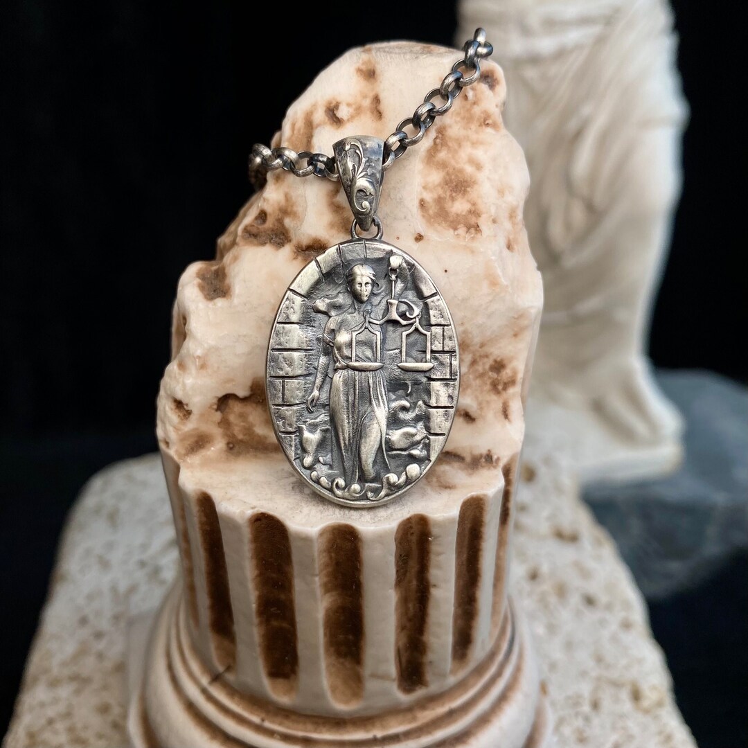 Silver Justice Symbol Themis Pendant, Personalized Greek Goddess ...