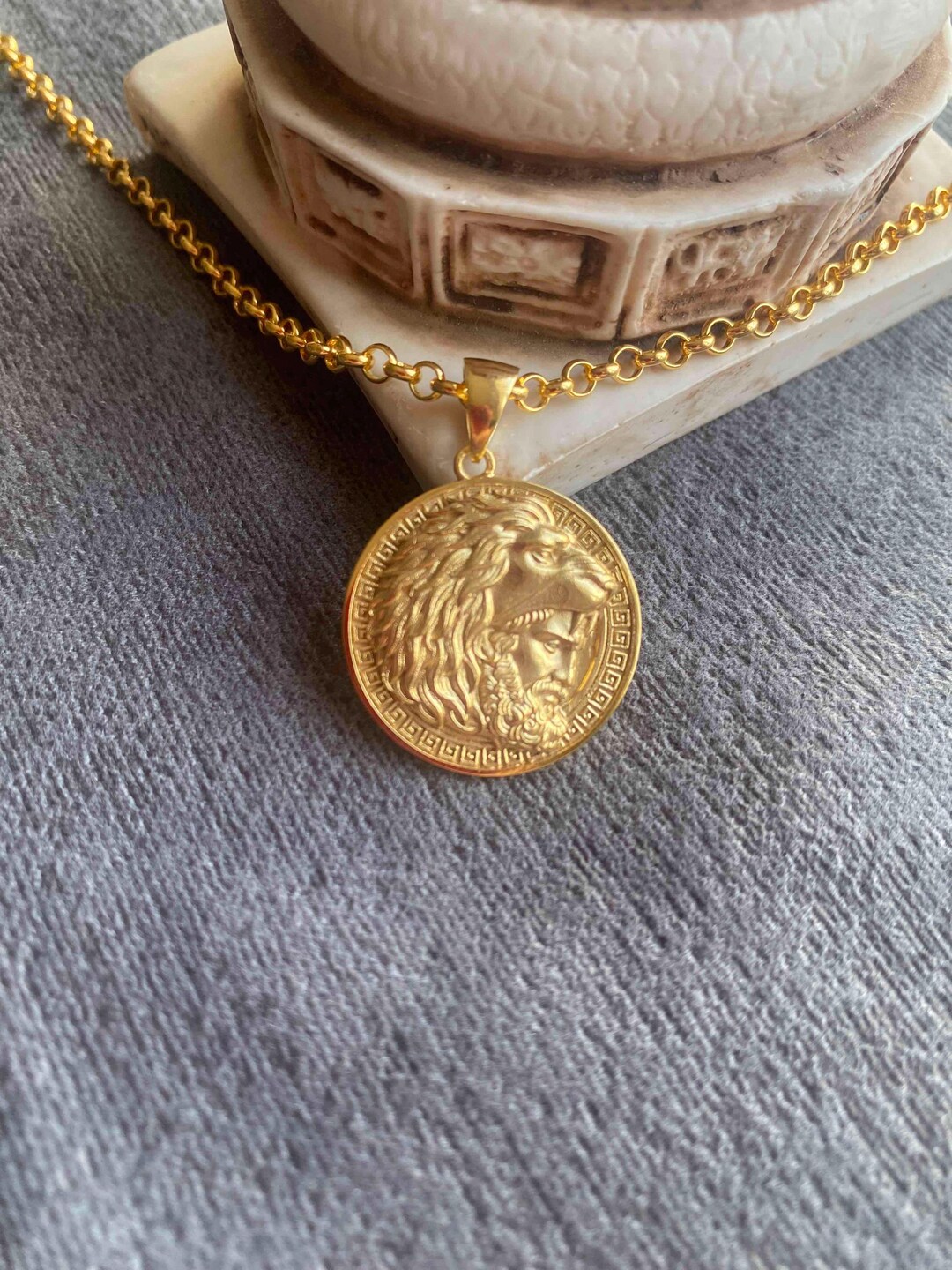 Gold Hercules Coin Pendant: Unisex Greek Lion Necklace - Etsy