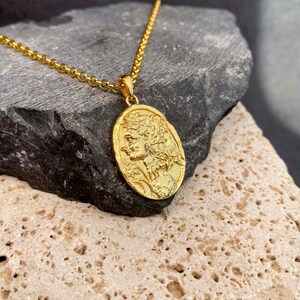 Gold Persephone Goddess Pendant, Yellow Gold Pomagranet Necklace ...