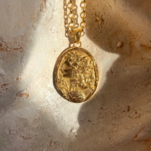 Gold Persephone Goddess Pendant, Yellow Gold Pomagranet Necklace ...