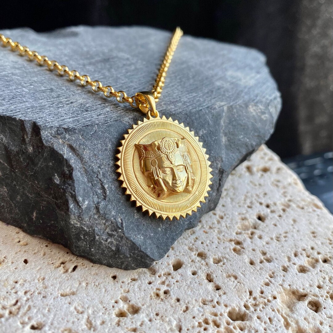 Goddess Brahma Necklace, Gold Vermeil Ancient Coin Pendant, Indian ...