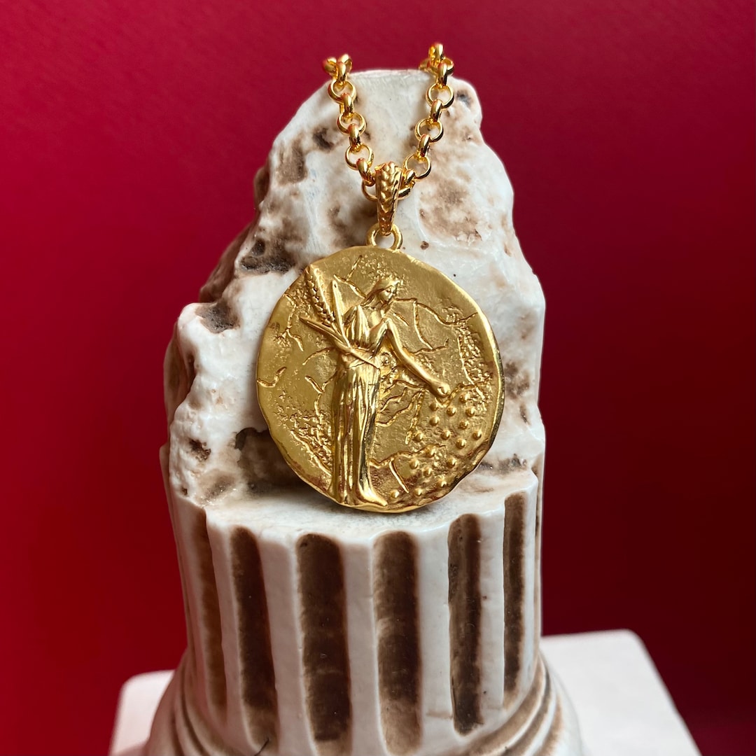 Gold Greek Goddess Pendant, 14k Demeter Ancient Goddess Necklace, 18k ...