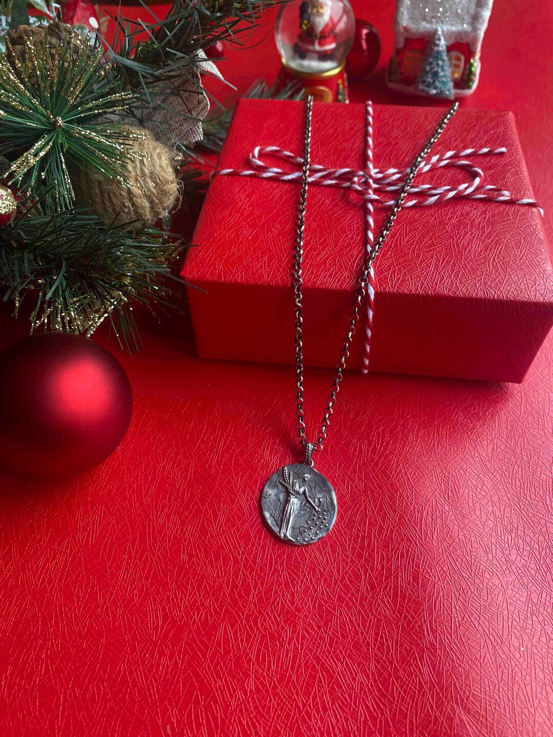 Silver Greek Coin Demeter Necklace, Handmade Mythology Pendant, Virgo ...