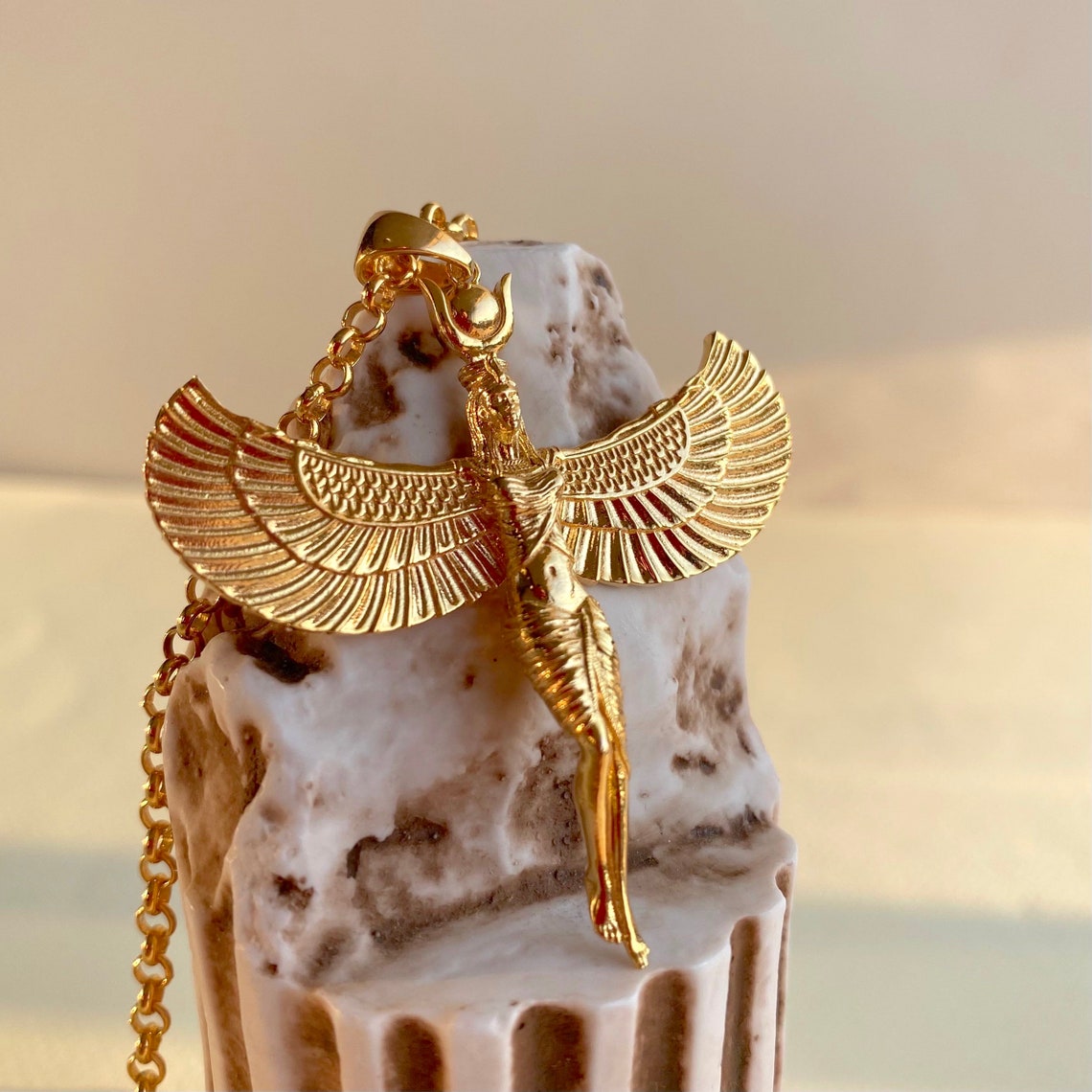 Gold Goddess Isis Jewelry Handcrafted Egyptian Art Necklace - Etsy