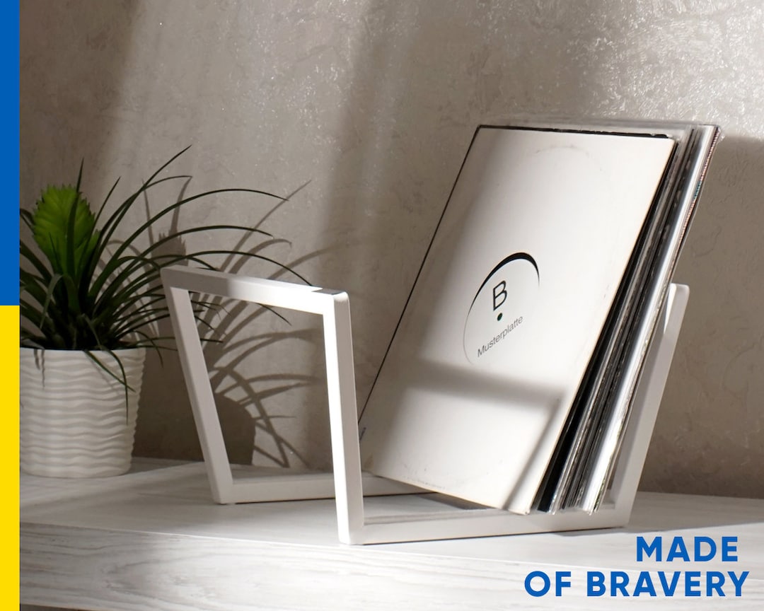 Vinyl Record Storage // Smart Edges Lp Stand // White Metal Rack - Etsy