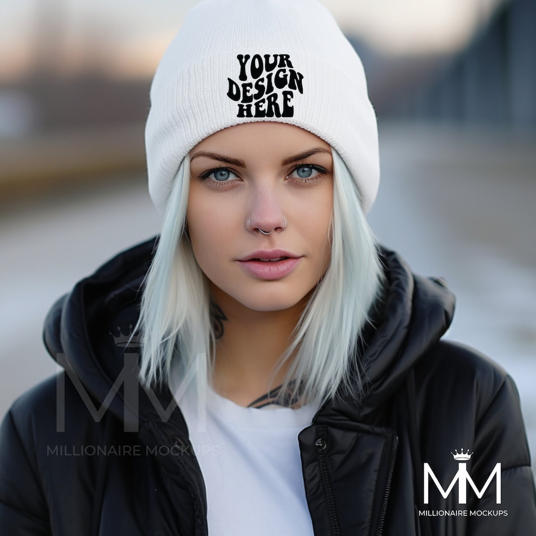 White Beanie Mockup Ribbed Knit Hat Mockup Cap Mockup Fall Mockup ...