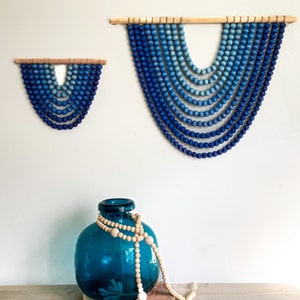 Blue Ombré Wood Bead Wall Hanging / Boho Wall Decor / Shades of Blue ...