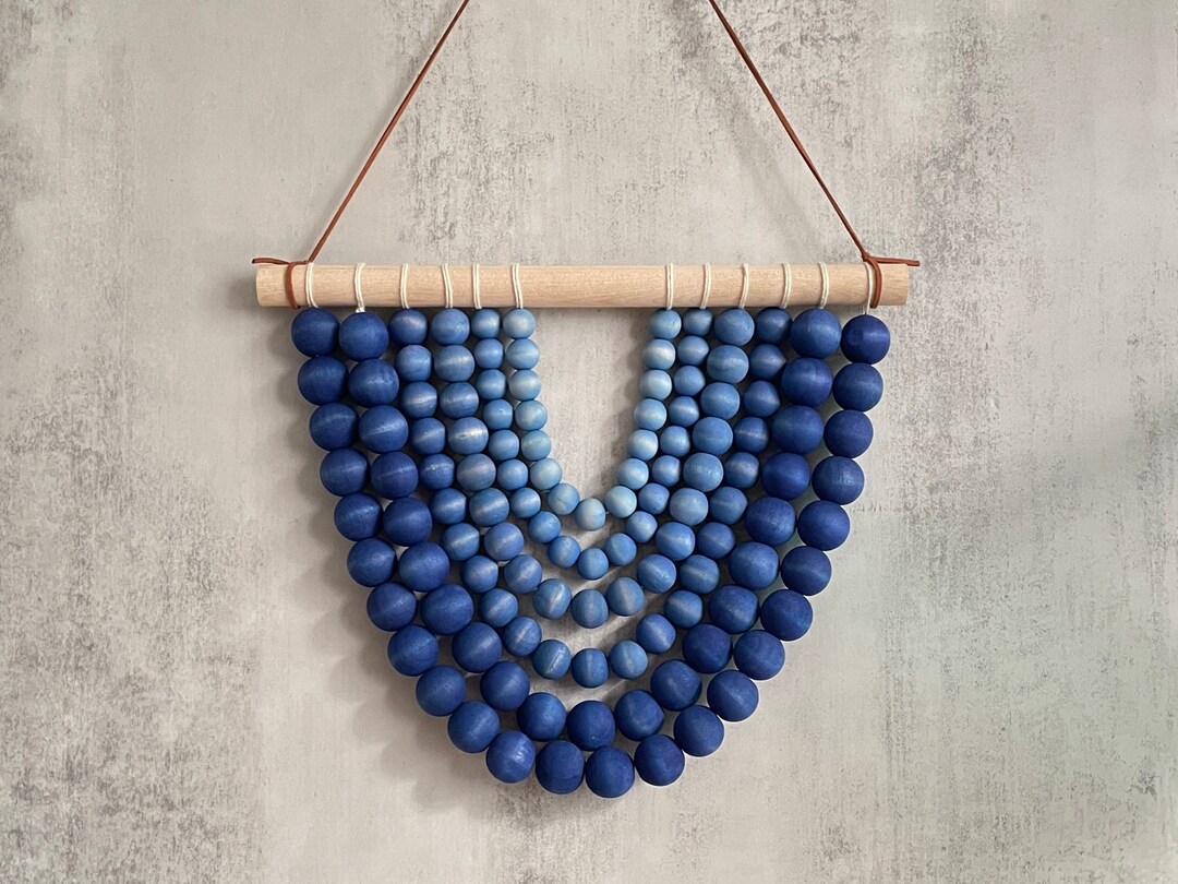 Wood Beaded Ombre Blue Wall Hanging Tapestry / Boho Wall Decor / Shades ...