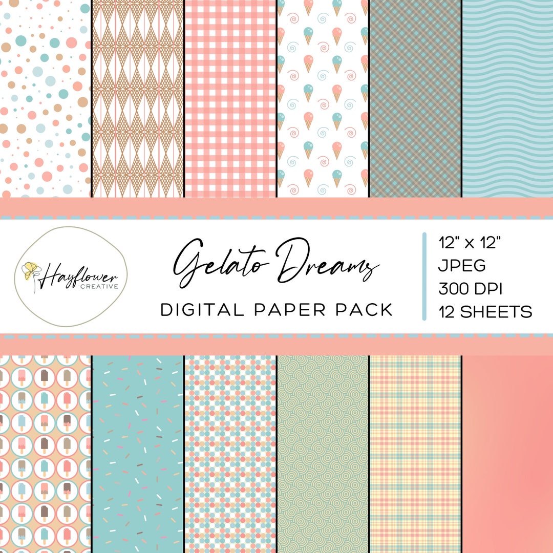 Ice Cream Digital Paper Pack 12 Sheets Gelato Inspired Colour Palette ...