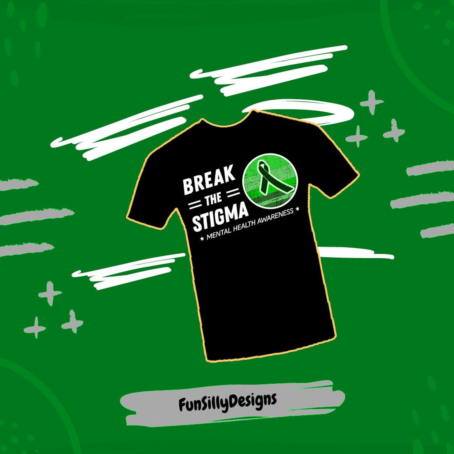 Break the Stigma Mental Health Awareness Green Ribbion Unisex T-shirt ...