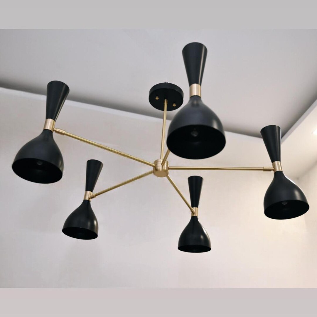 Pendant Light 5 Arms Large Cone Ceiling Light Mid Century Modern Raw ...
