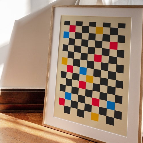 Primary Color Checkered Wall Art Geometric Minimalist Poster - Etsy