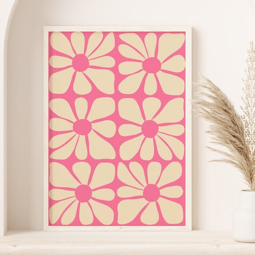 Light Pink Mid-century Wavy Flower Pattern Poster INSTANT - Etsy