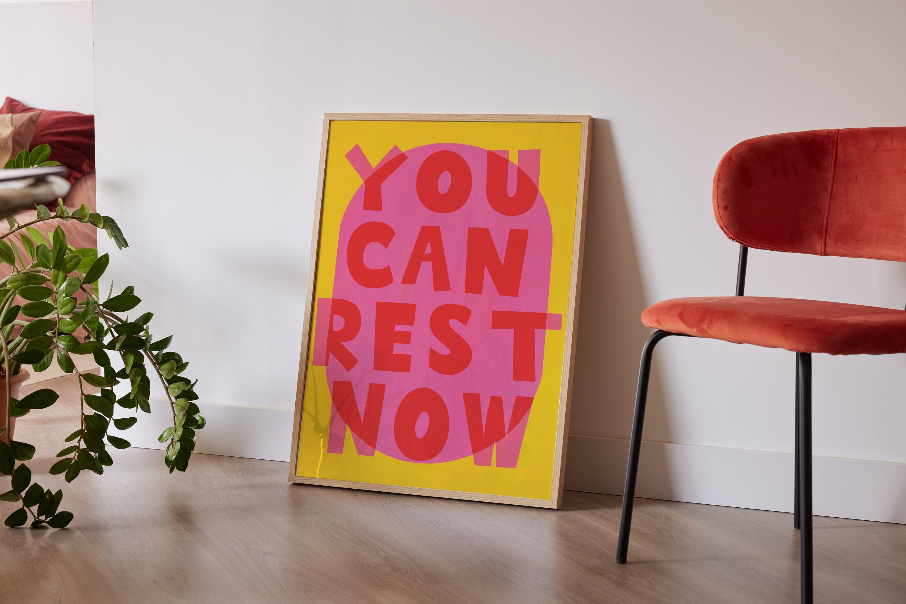 Vivid Pink 'you Can Rest Now' Typography Poster, Eclectic Decor ...