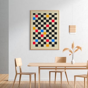 Primary Color Checkered Wall Art | Geometric Minimalist Poster | Pop of ...