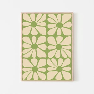 Light Pastel Green Mid-century Wavy Flower Pattern Poster | INSTANT ...