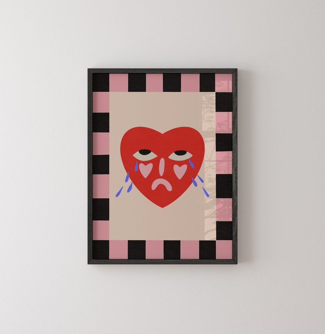Crying Red Heart Poster | Pink and Red Wall Art Decor | 11x14 Digital ...