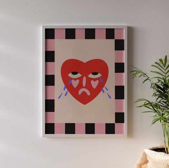Crying Red Heart Poster Pink and Red Wall Art Decor 11x14 - Etsy