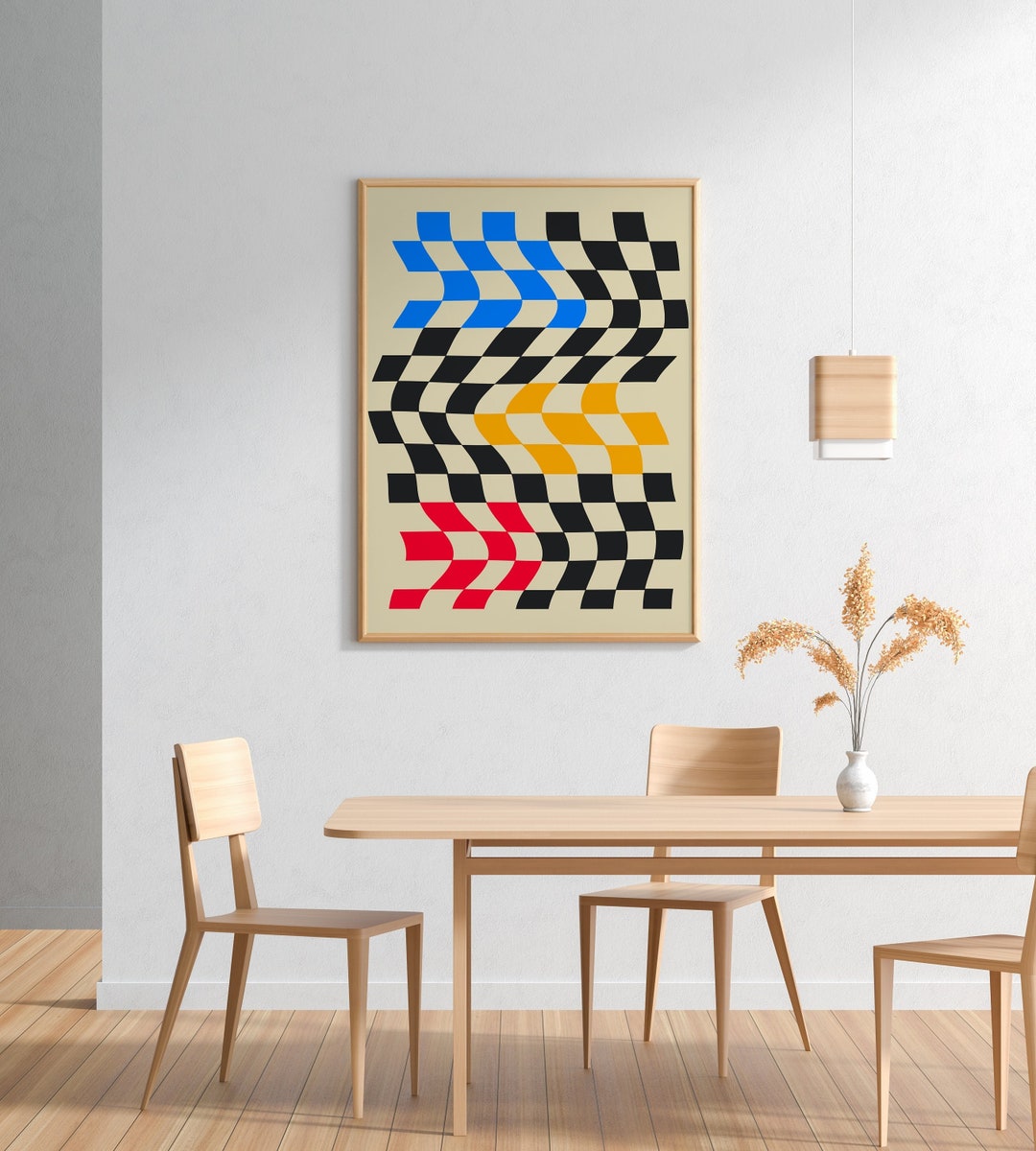 Primary Color Checkered Board Wall Art | Wavy, Trippy Funky Poster ...