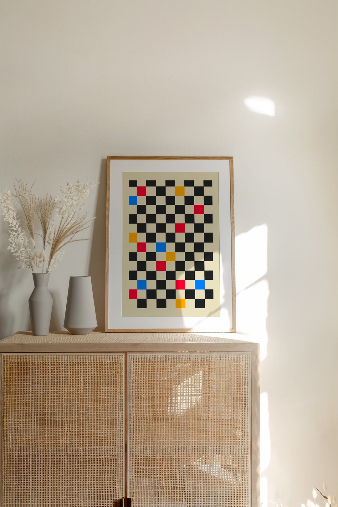 Primary Color Checkered Wall Art | Geometric Minimalist Poster | Pop of ...