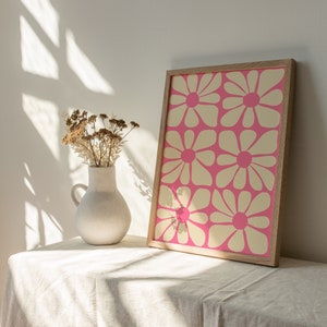 Light Pink Mid-century Wavy Flower Pattern Poster | INSTANT Digital ...