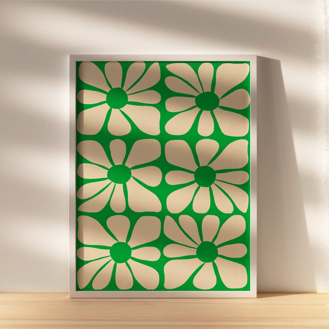 Green Mid-century Wavy Flower Pattern Poster | INSTANT Digital Wall Art ...