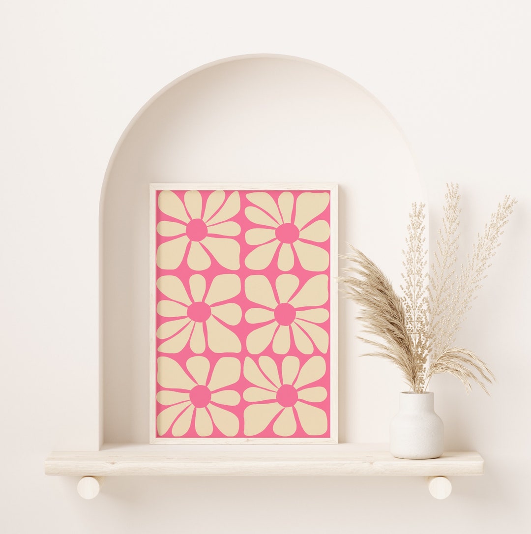 Light Pink Mid-century Wavy Flower Pattern Poster | INSTANT Digital ...