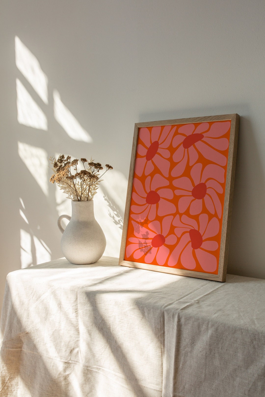 Bright Orange Flower Boho Poster | PRINTABLE Funky, Tropical Wall Art ...