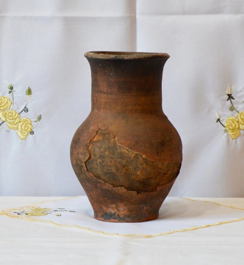 Tall antique pitcher. Wabi sabi pottery primitive vessel. | Etsy