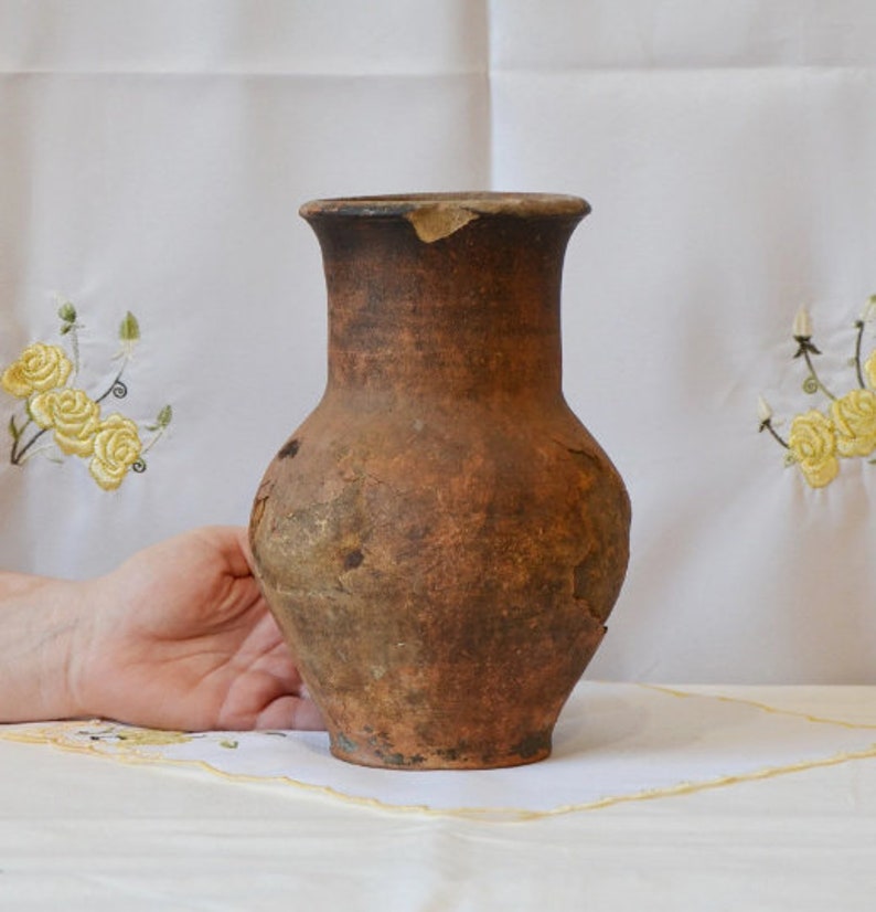 Tall antique pitcher. Wabi sabi pottery primitive vessel. | Etsy