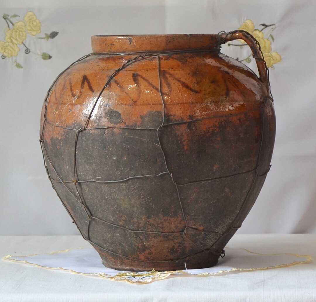 Antique Primitive Clay Vessel. Black Indoor Planter. Wabi Sabi Pottery ...