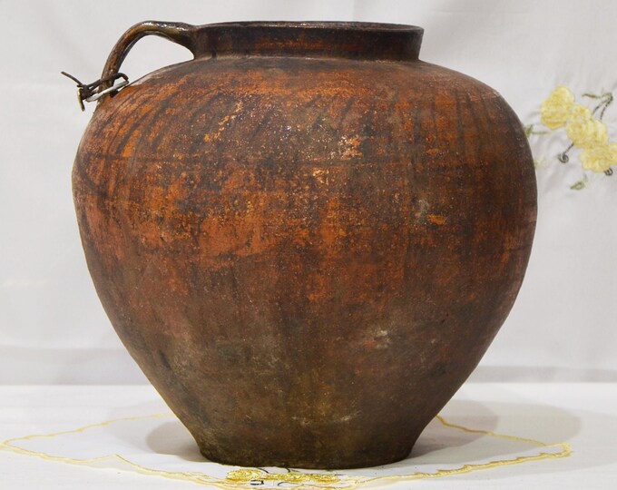 Very Large Rustic Terracotta Clay Pot. Wabi Sabi Pottery Primitive ...