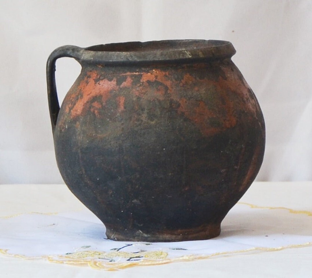 Old Black Clay Pot, Vintage Clay Pot, Rustic Clay Vase, Wabi Sabi Pot ...