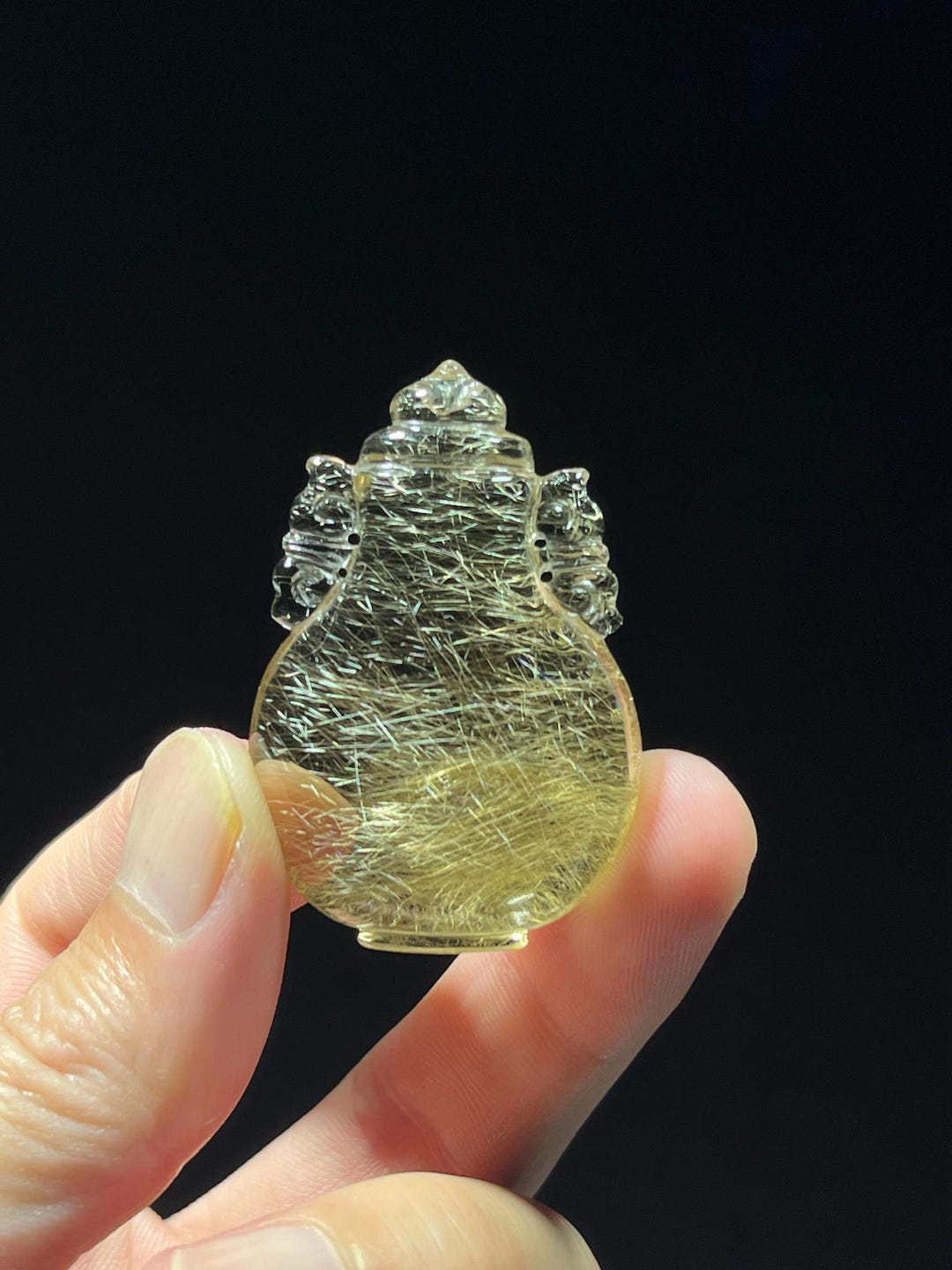 48mm Natural Rutilated Quartz Carved Treasure Vase Pendant, Hand Carved ...