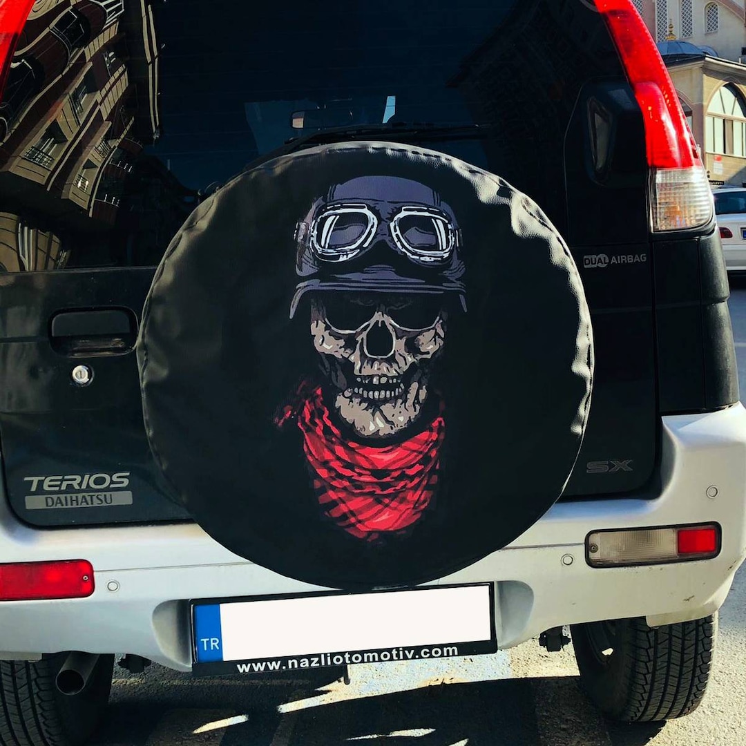 Biker Skull Design Spare Tire Cover, PVC Wheel Cover, Soft Tyre Cover ...