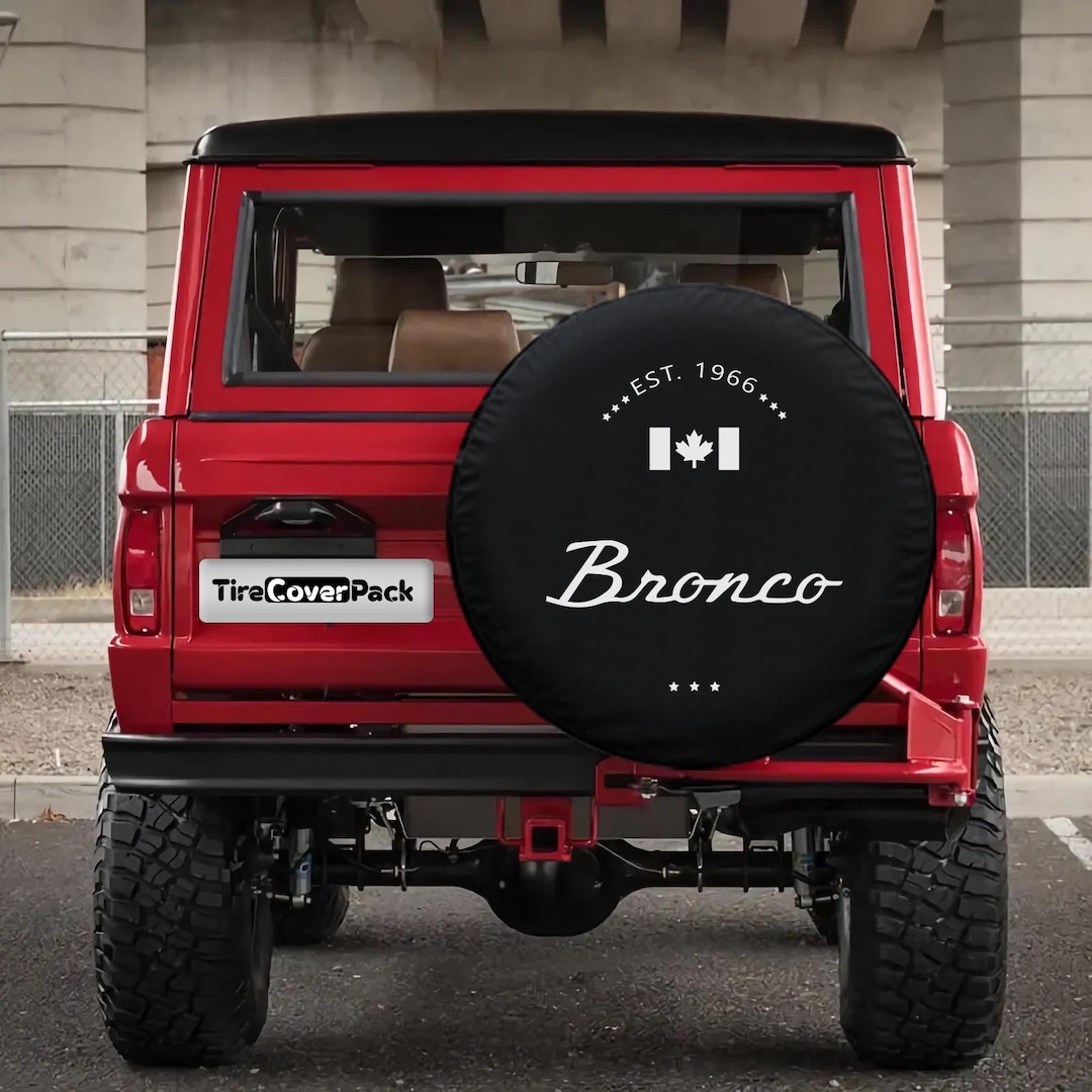 Bronco Canada Flag EST 1966 Spare Tire Cover: UV Protection PVC Leather ...