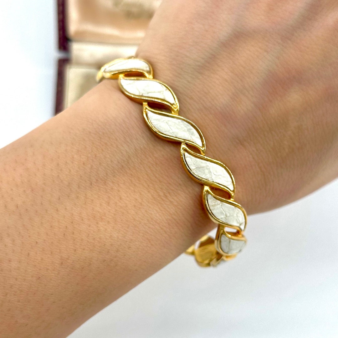 Art Deco Vintage 18ct Gold Plated White Statement Clamper Bangle ...
