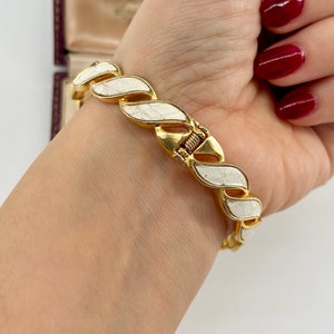 Art Deco Vintage 18ct Gold Plated White Statement Clamper Bangle ...