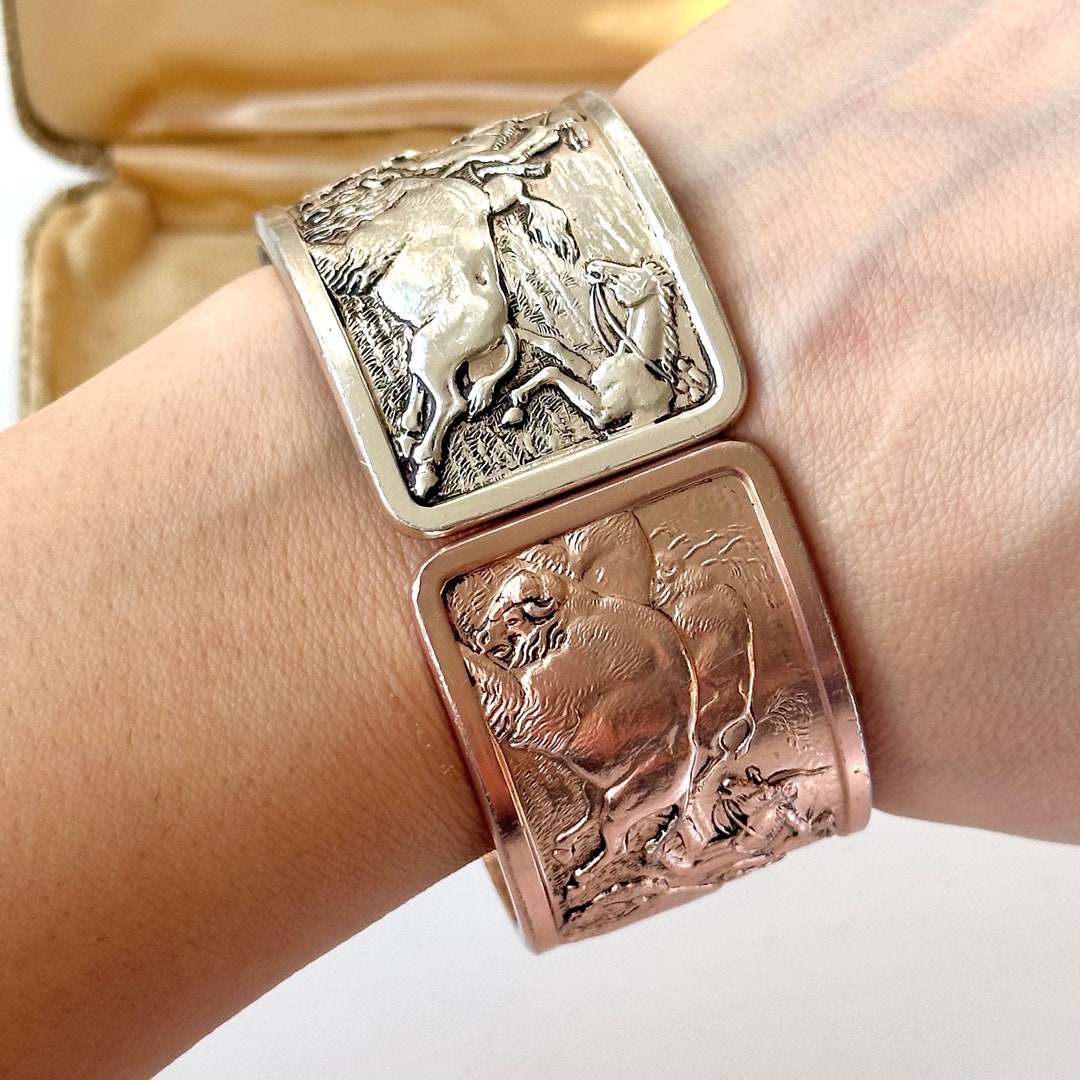 Fabolous Vintage 1970s Stainless Metal Native American Buffalo Hunting ...