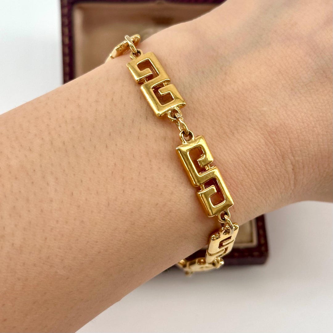 Quality Vintage 1980s 18ct Gold Plated Greek Key Link Chain Bracelet ...