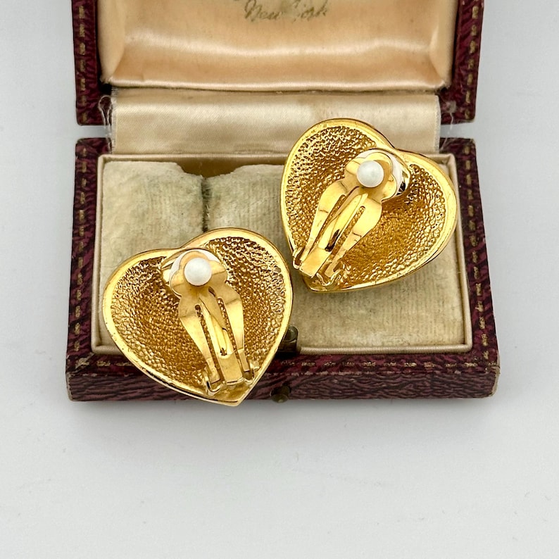 Vintage Gold Crystal Clip-on Earrings, 1980s Heart Shaped Studs ...