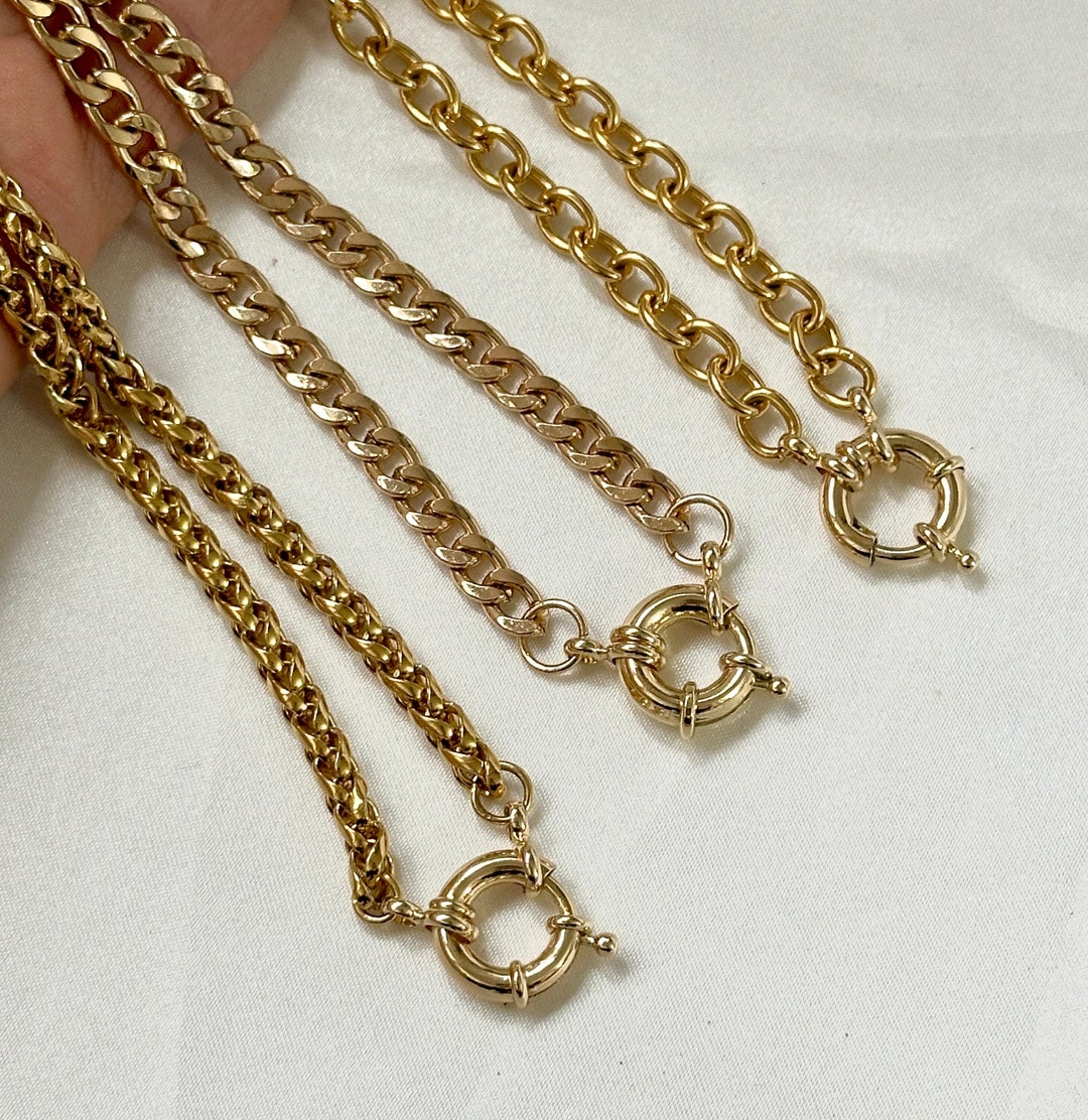 Vintage CABOUCHON 18ct Gold Plated Chain Necklace, Senorita Clasp ...